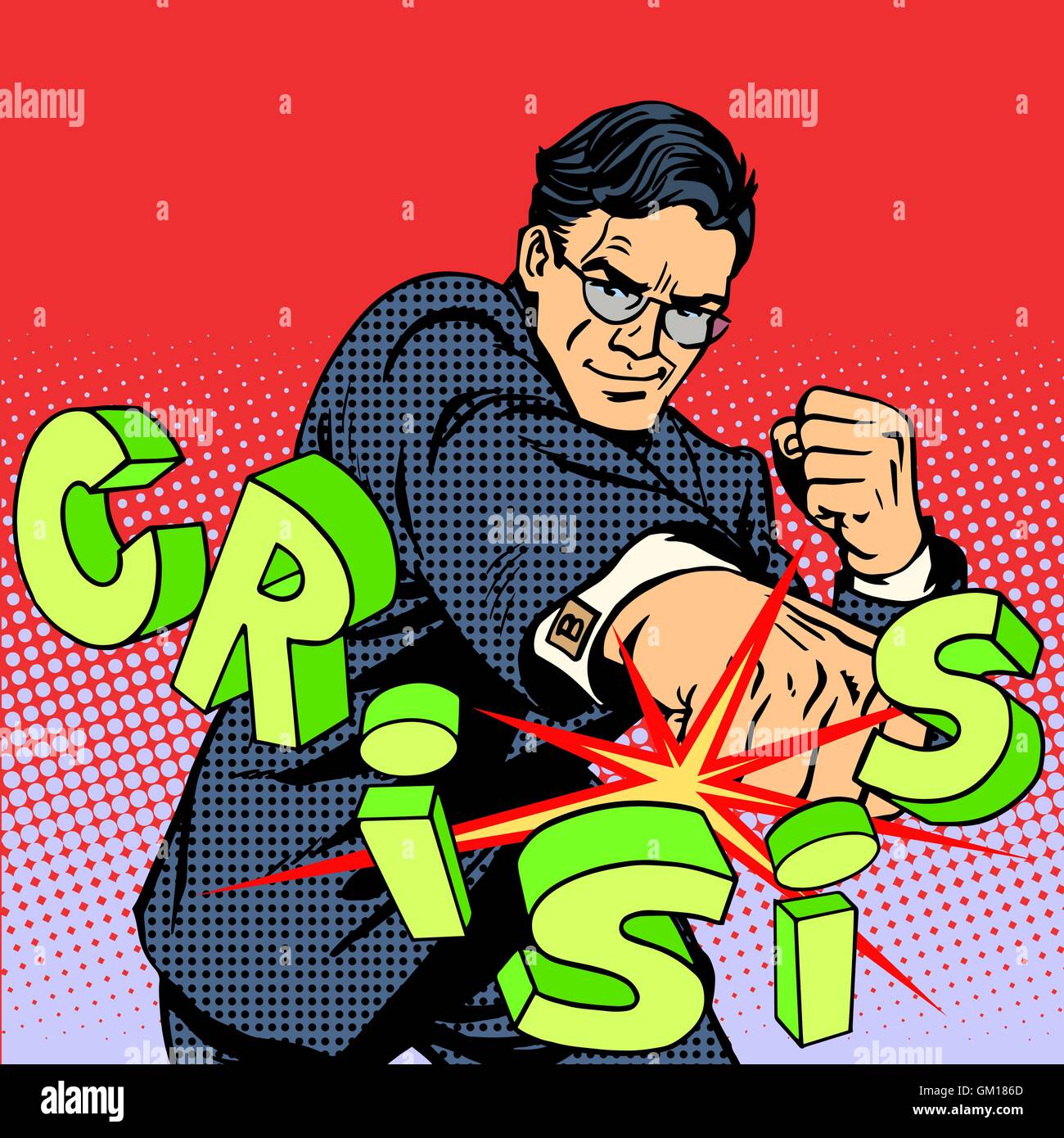 Super Businessman Hero Against Crisis Business Concept Stock Vector