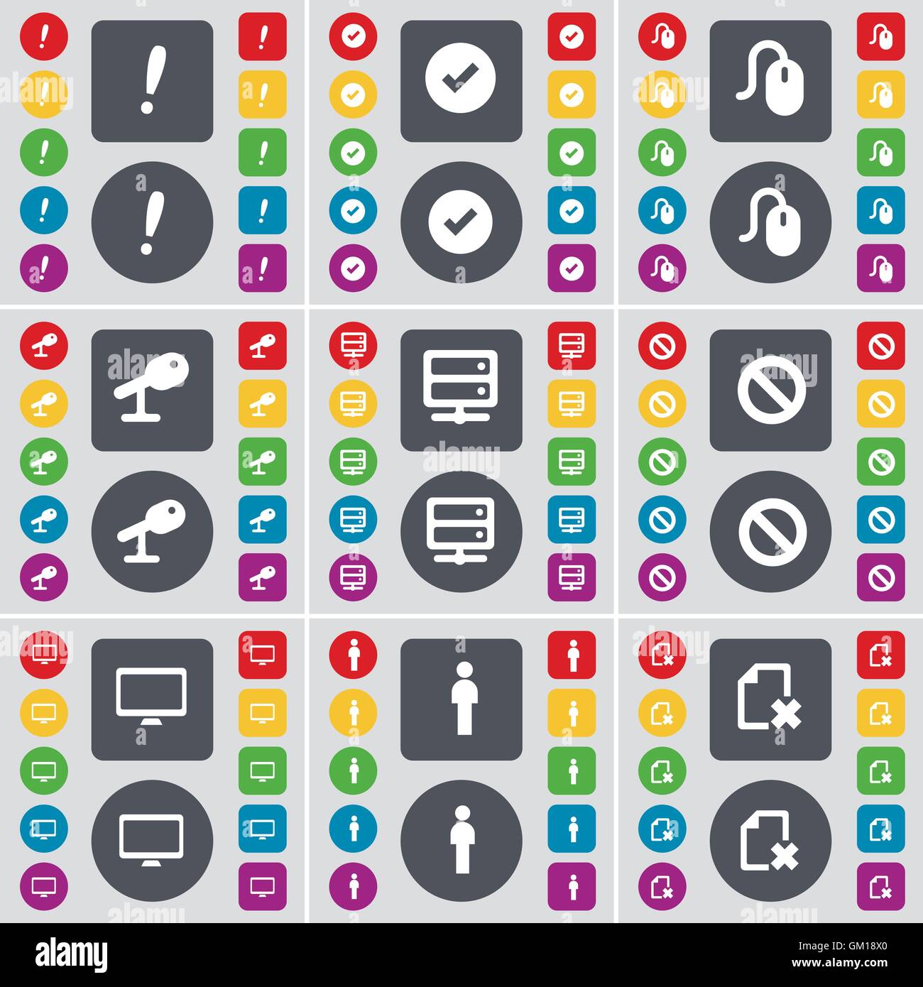 Exclamation mark, Tick, Mouse, Microphone, Server, Stop, Monitor ...