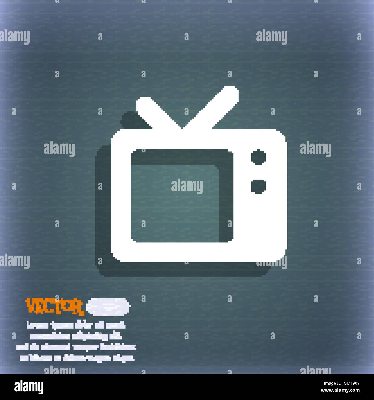 Retro TV icon symbol on the blue-green abstract background with shadow ...