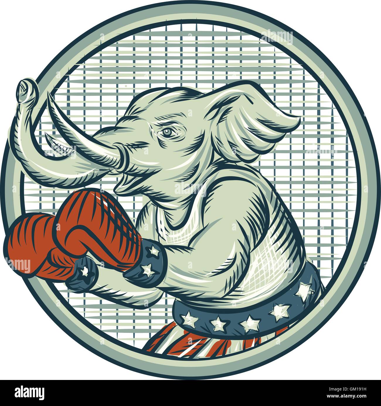 Republican Elephant Boxer Mascot Circle Etching Stock Vector Image ...