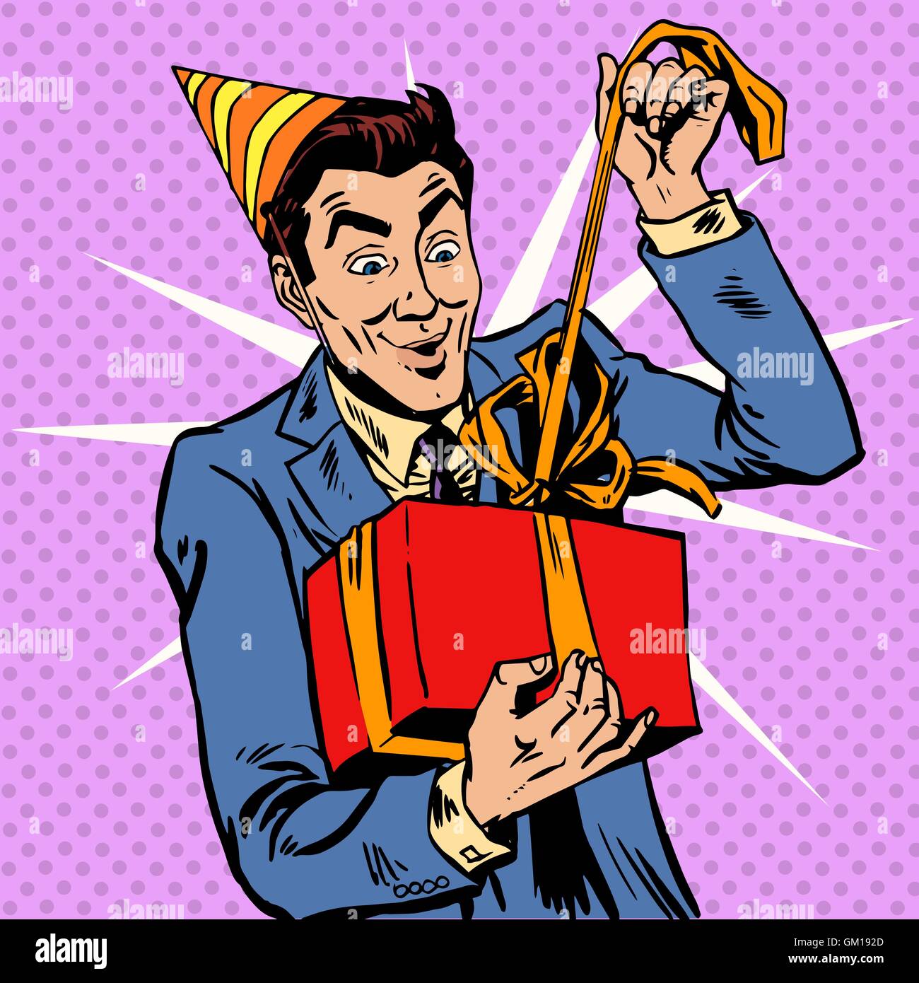 Male birthday unpacks the gift Stock Vector Image & Art - Alamy