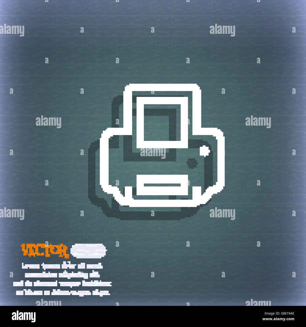 Printing icon symbol on the blue-green abstract background with shadow ...