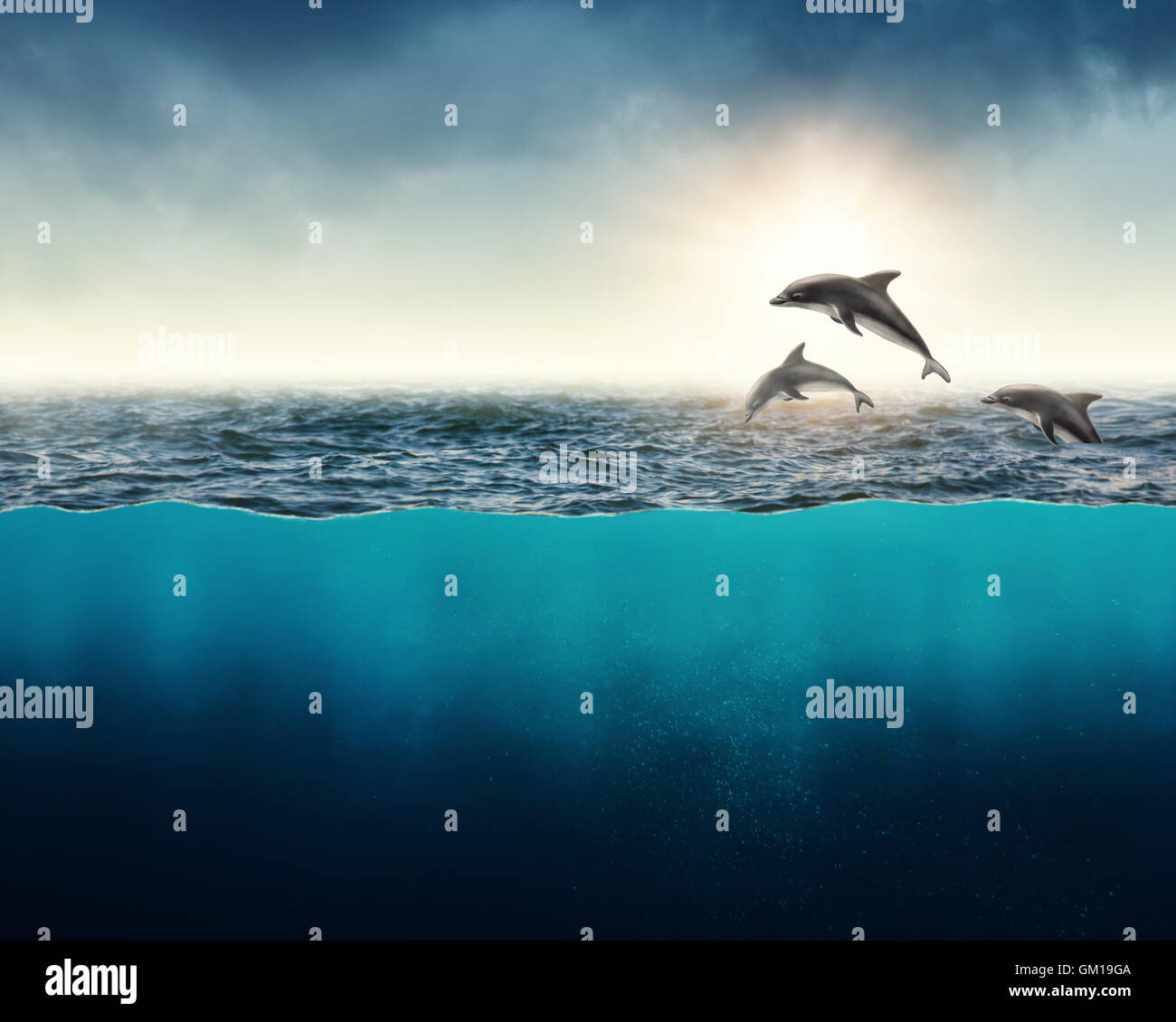 Abstract background with dolphins in ocean Stock Photo - Alamy
