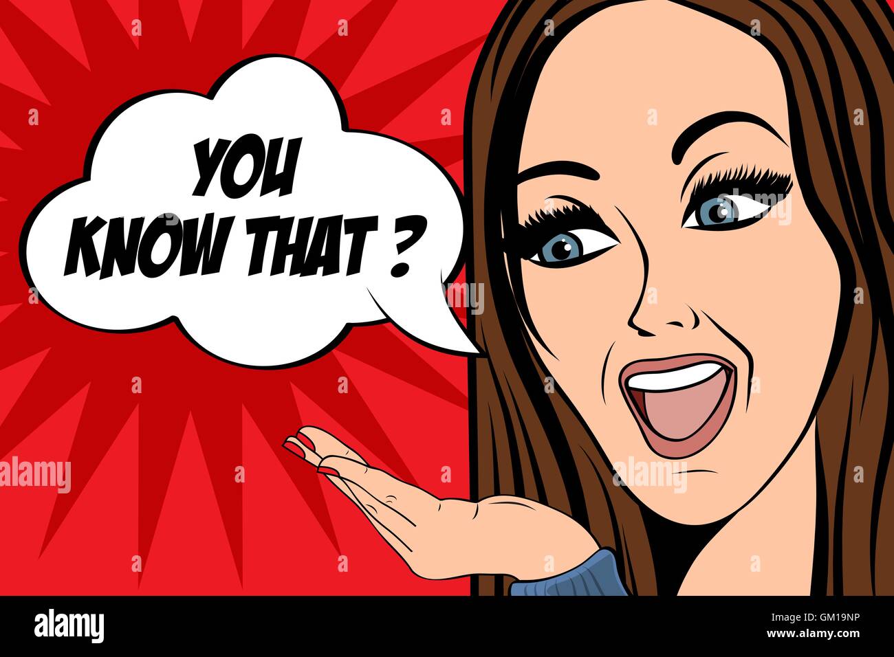cute retro woman in comics style with message Stock Vector Image & Art ...