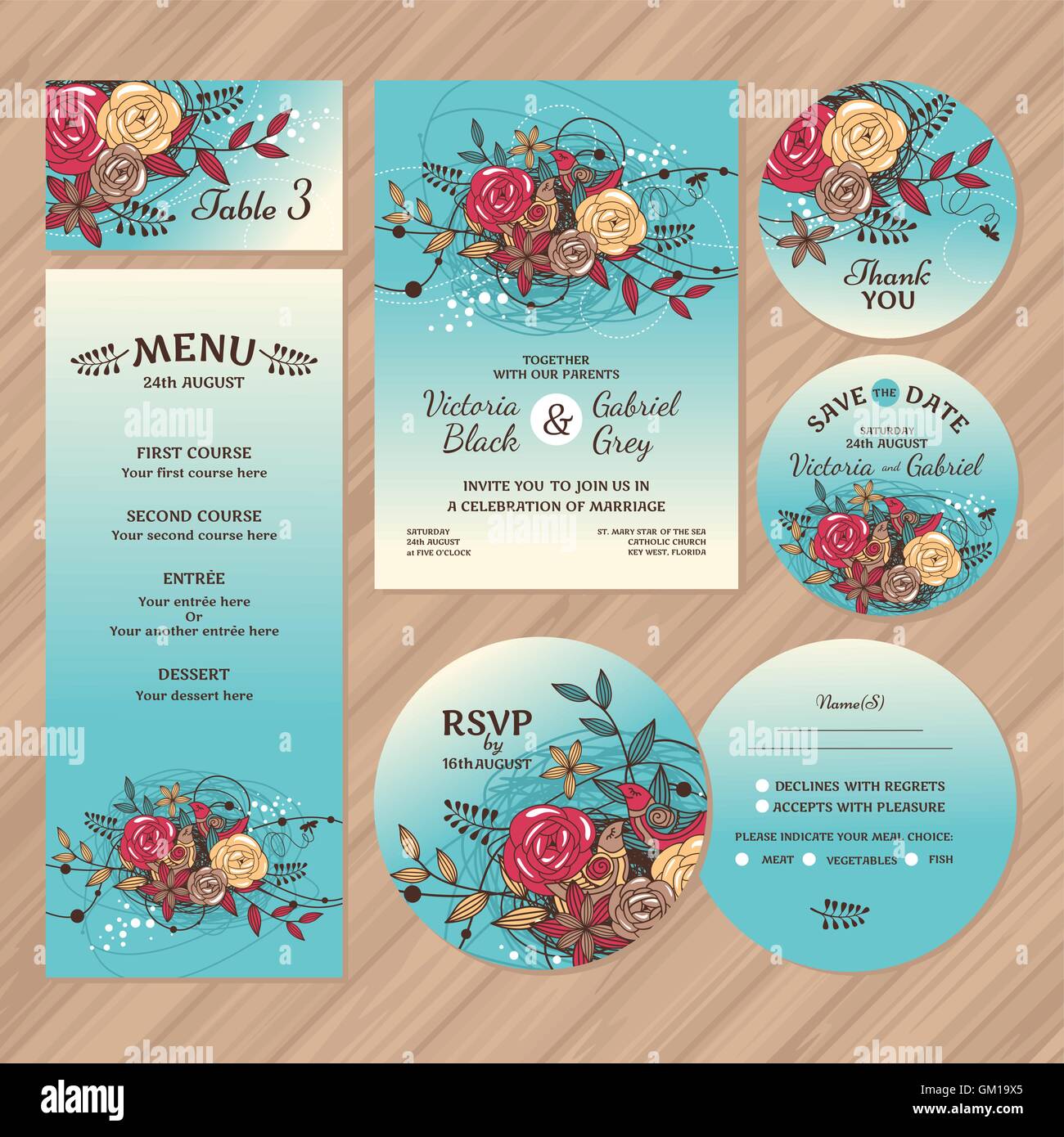Set of floral wedding cards Stock Vector Image & Art - Alamy