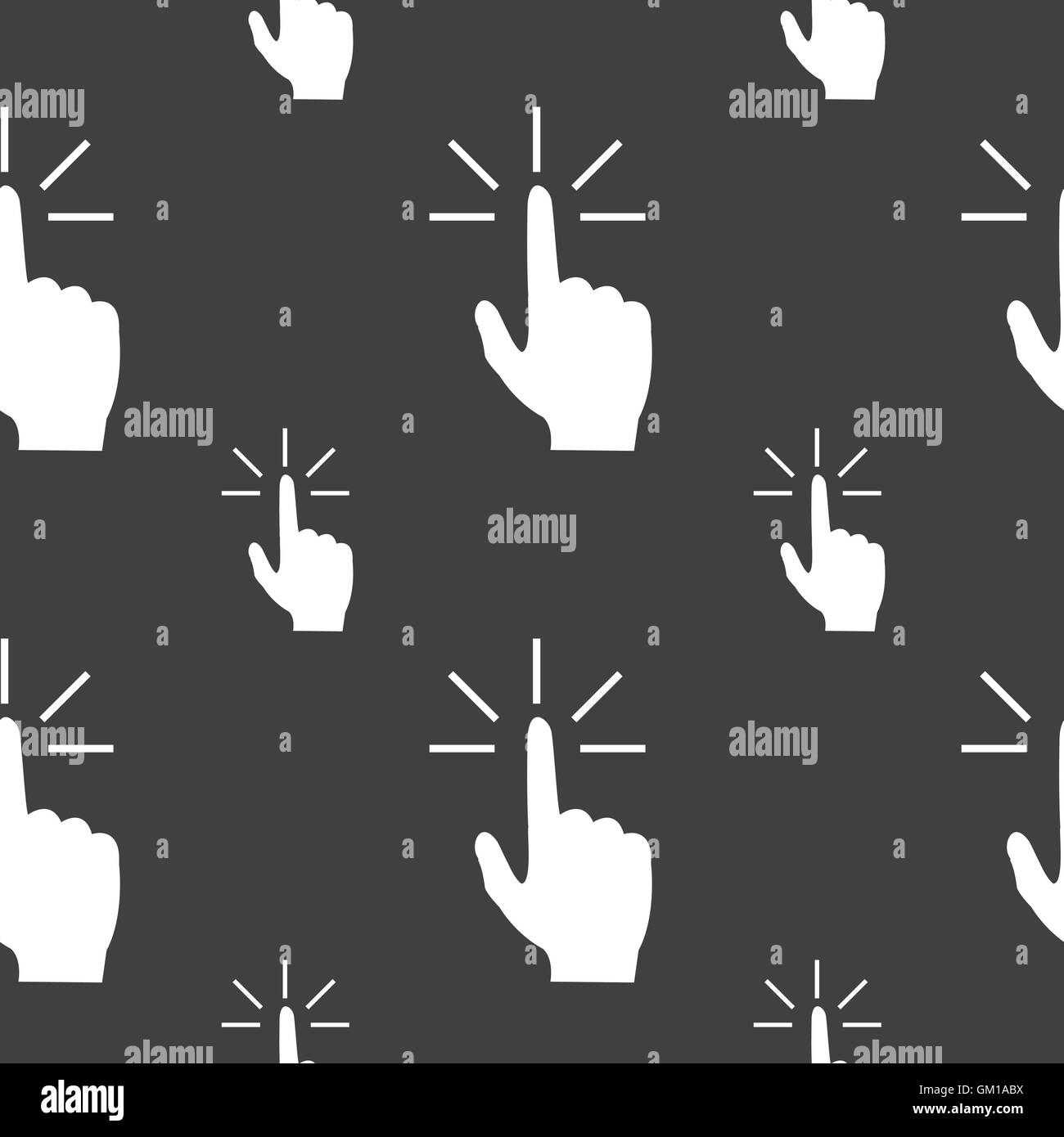 Click here hand icon sign. Seamless pattern on a gray background ...