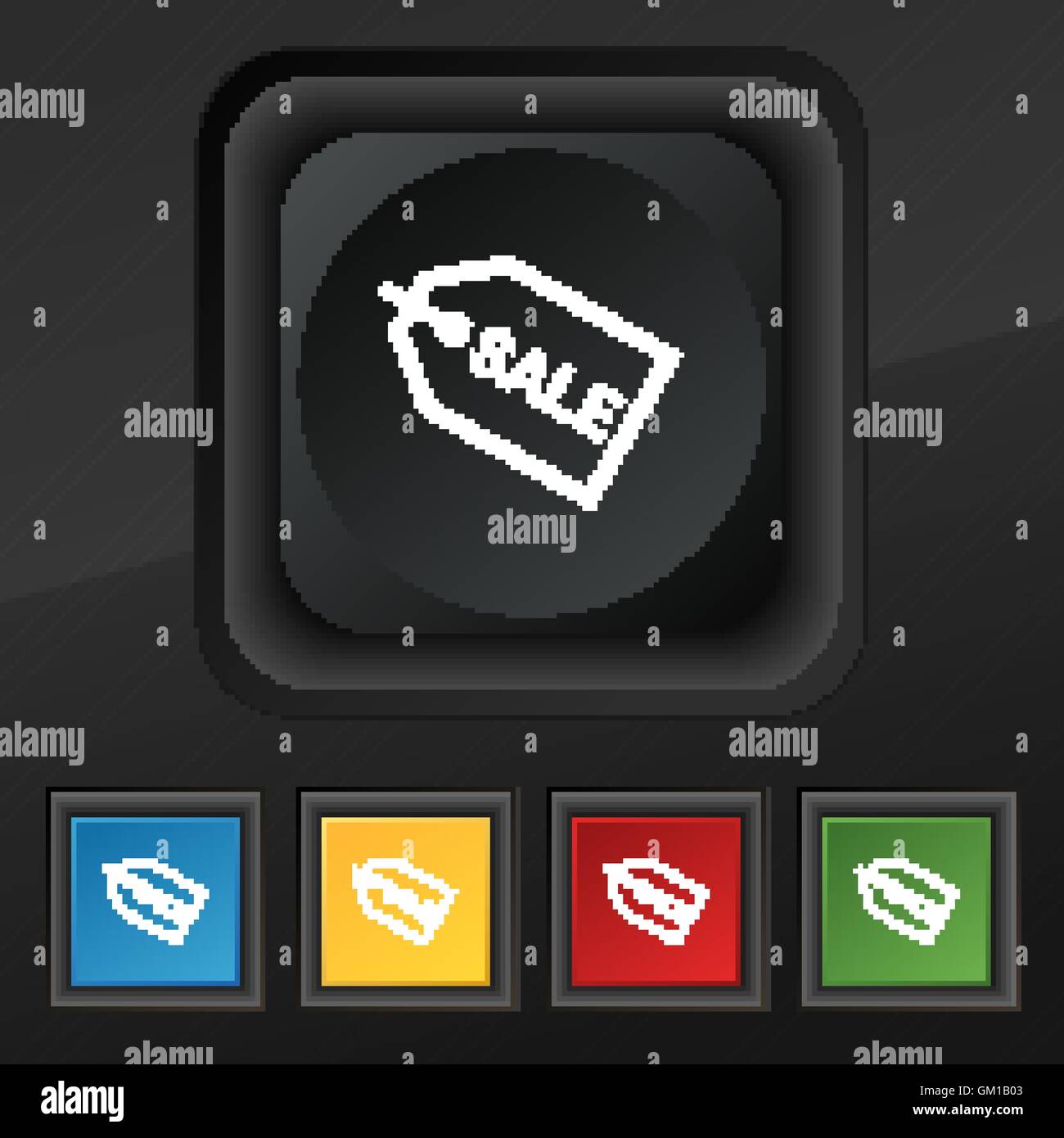 Sale icon symbol. Set of five colorful, stylish buttons on black ...