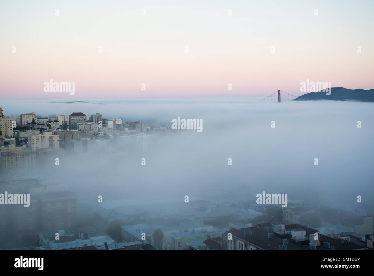 San Francisco Skyline Covered in Fog Stock Photo - Alamy