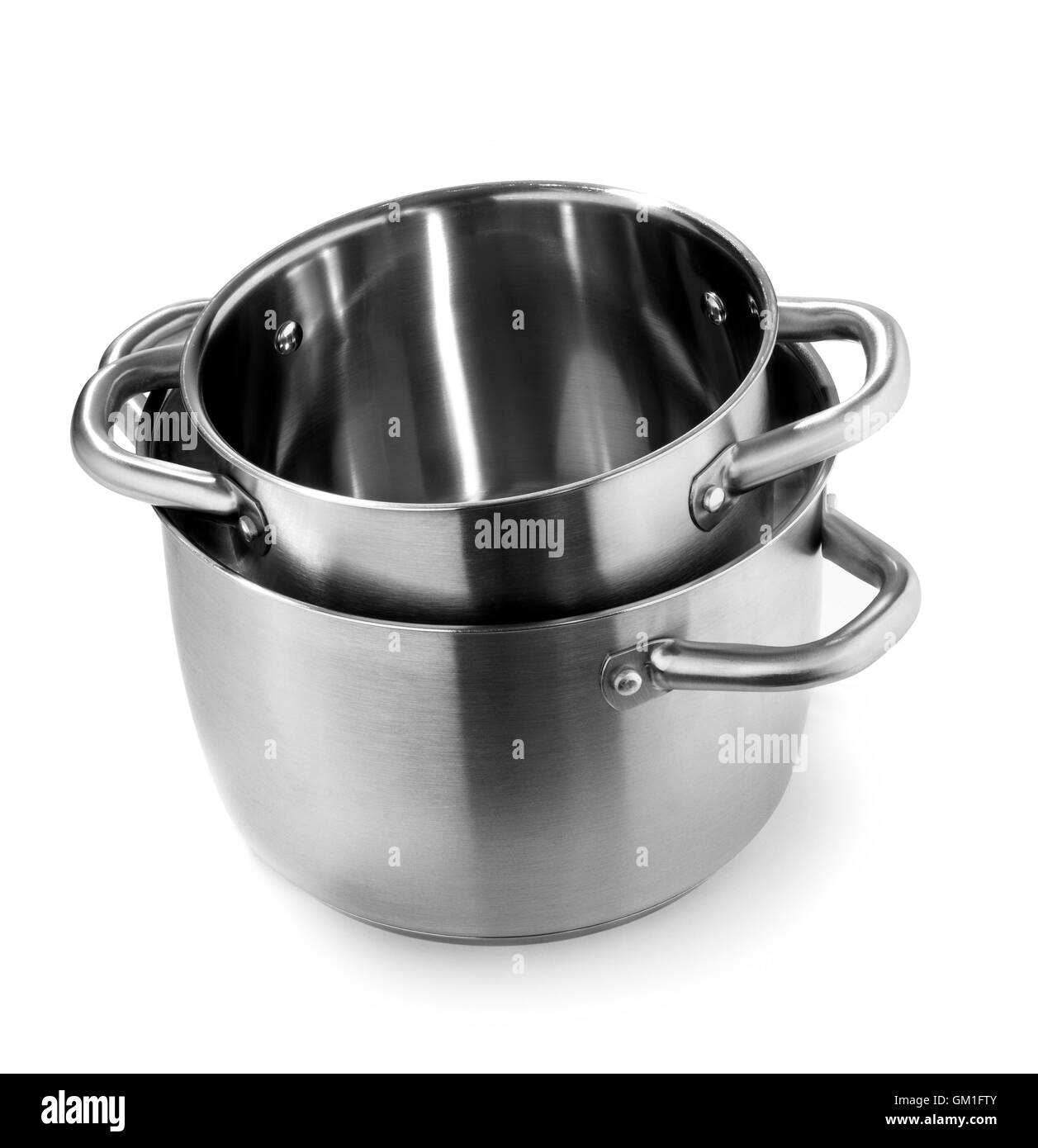 Stainless steel cooking pots Black and White Stock Photos & Images - Alamy