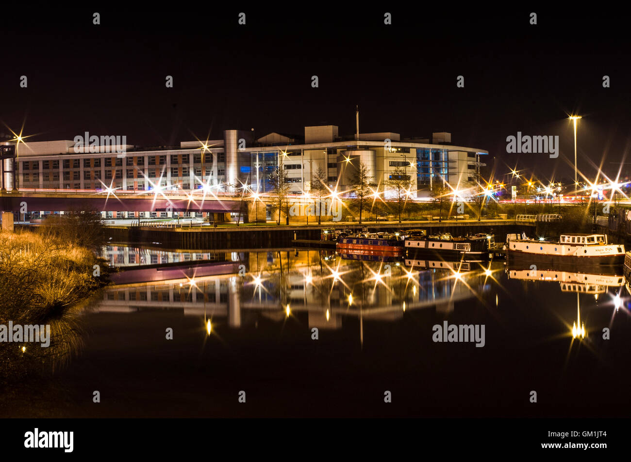 Night panorama - view of Doncaster College and Marina Stock Photo - Alamy