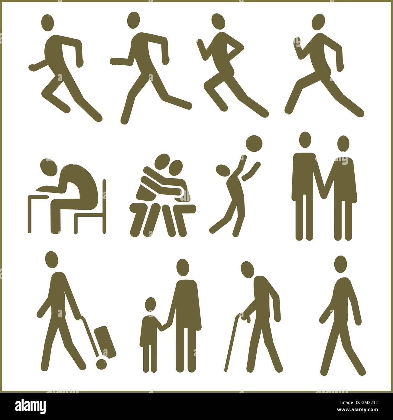 Human figures, 12 pictograms. Monochrome flat vector design Stock ...