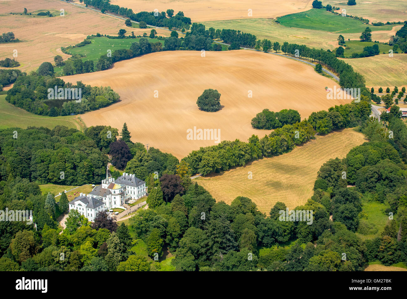 Aerial view, Castle Burg Schlitz, mansion in the hills between forests ...