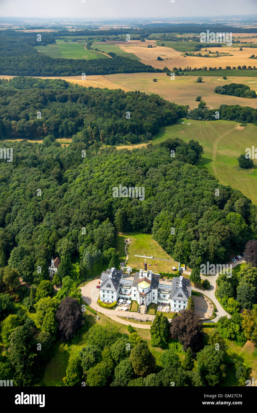 Aerial view, Castle Burg Schlitz, mansion in the hills between forests ...