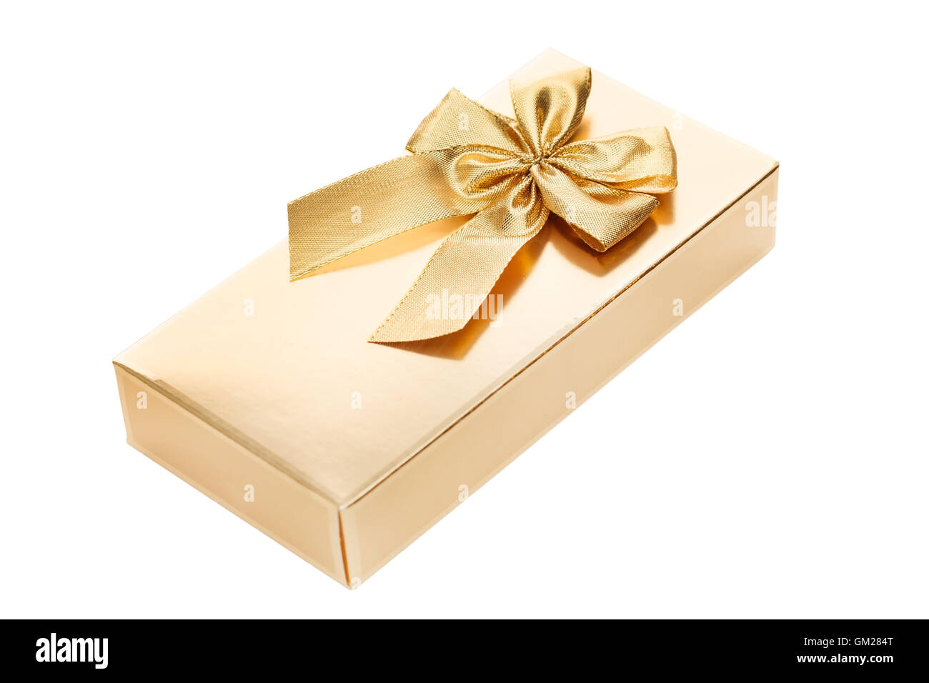 Gold gift box with gold ribbon Stock Photo - Alamy