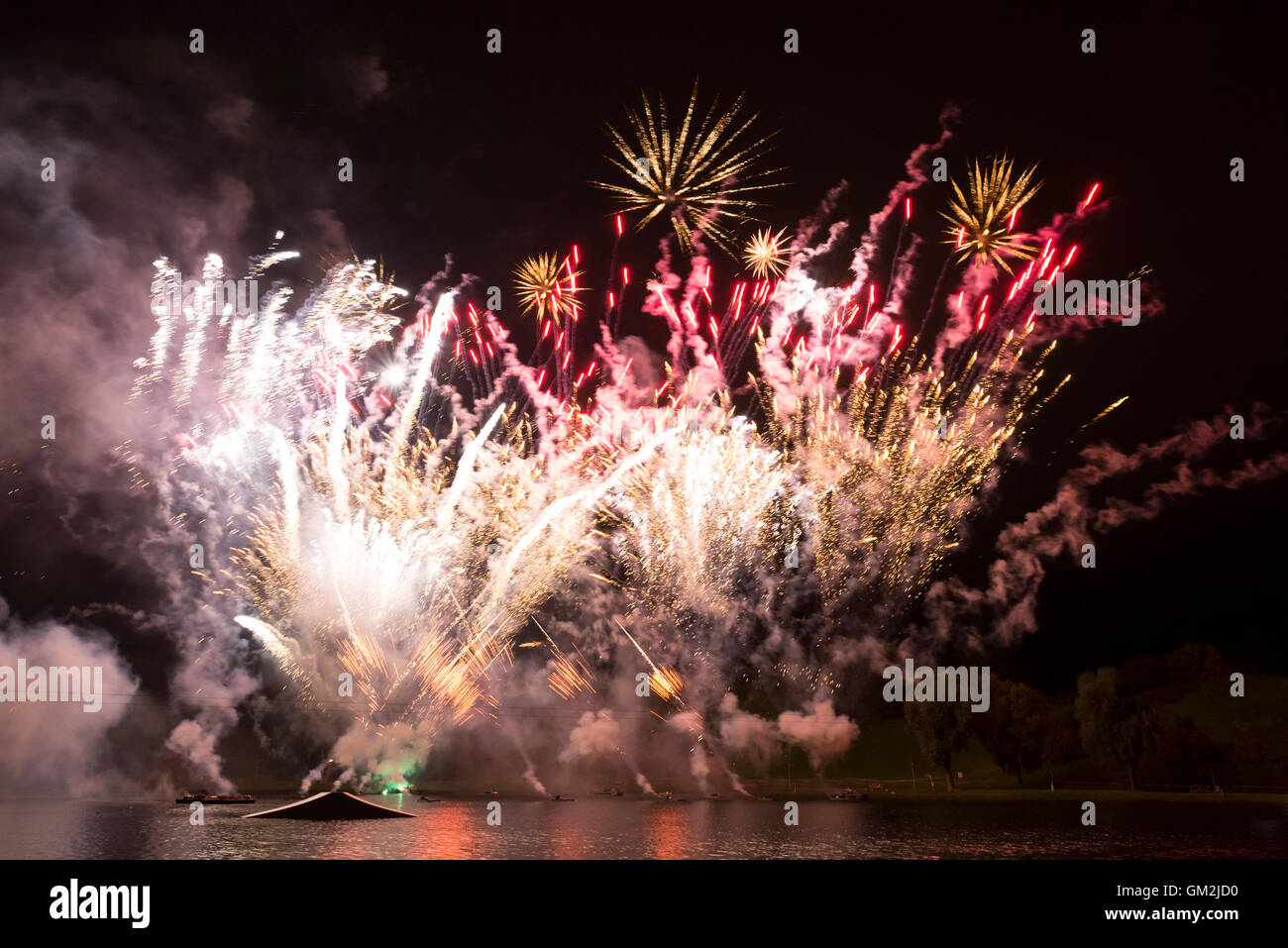 fireworks at lake in munich Stock Photo - Alamy