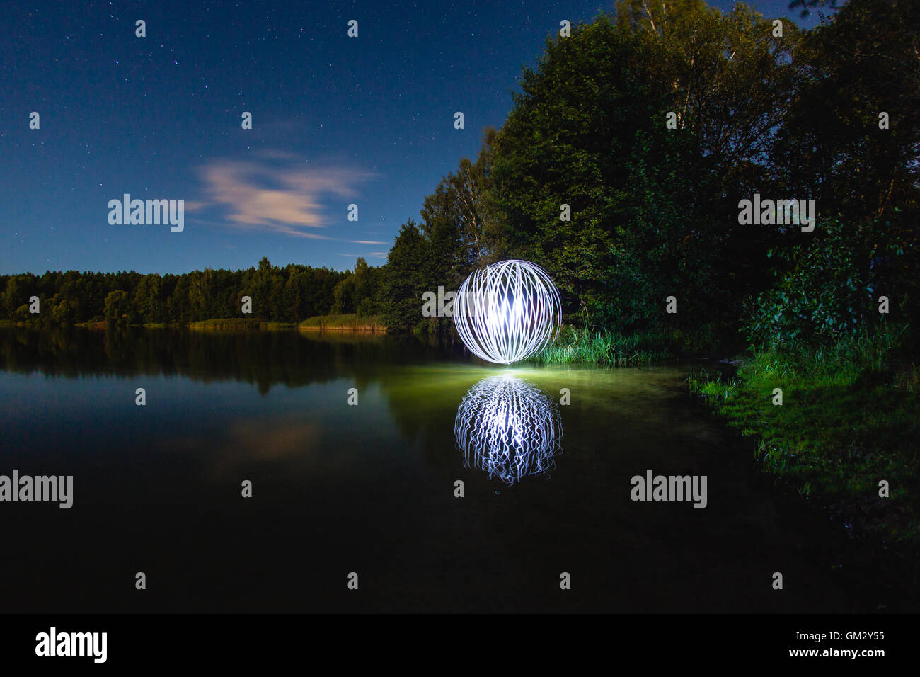 Luminous sphere near the lake in full moon Stock Photo - Alamy