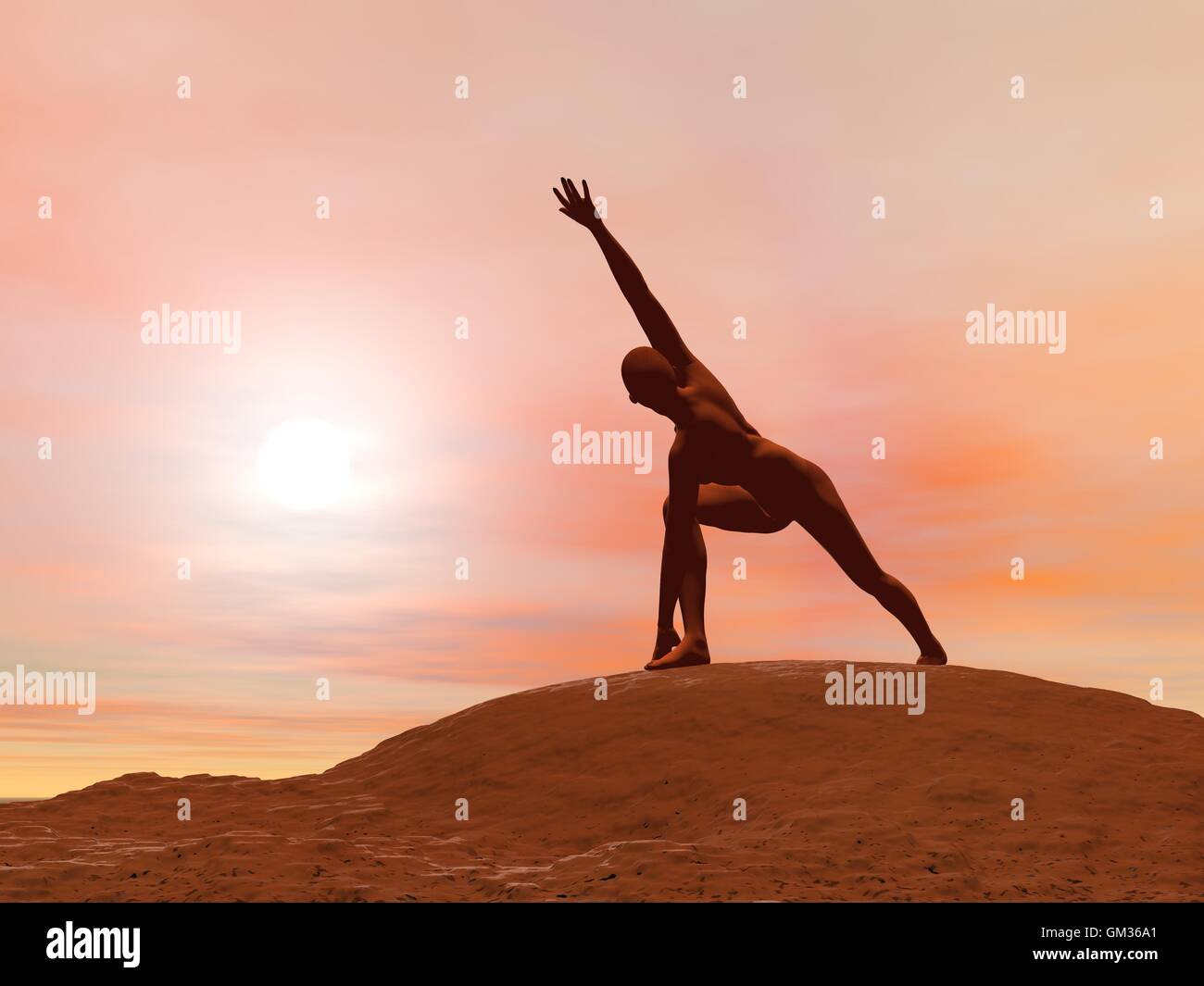 Revolved side angle pose, parivrtta parsvakonasana - 3D render Stock ...