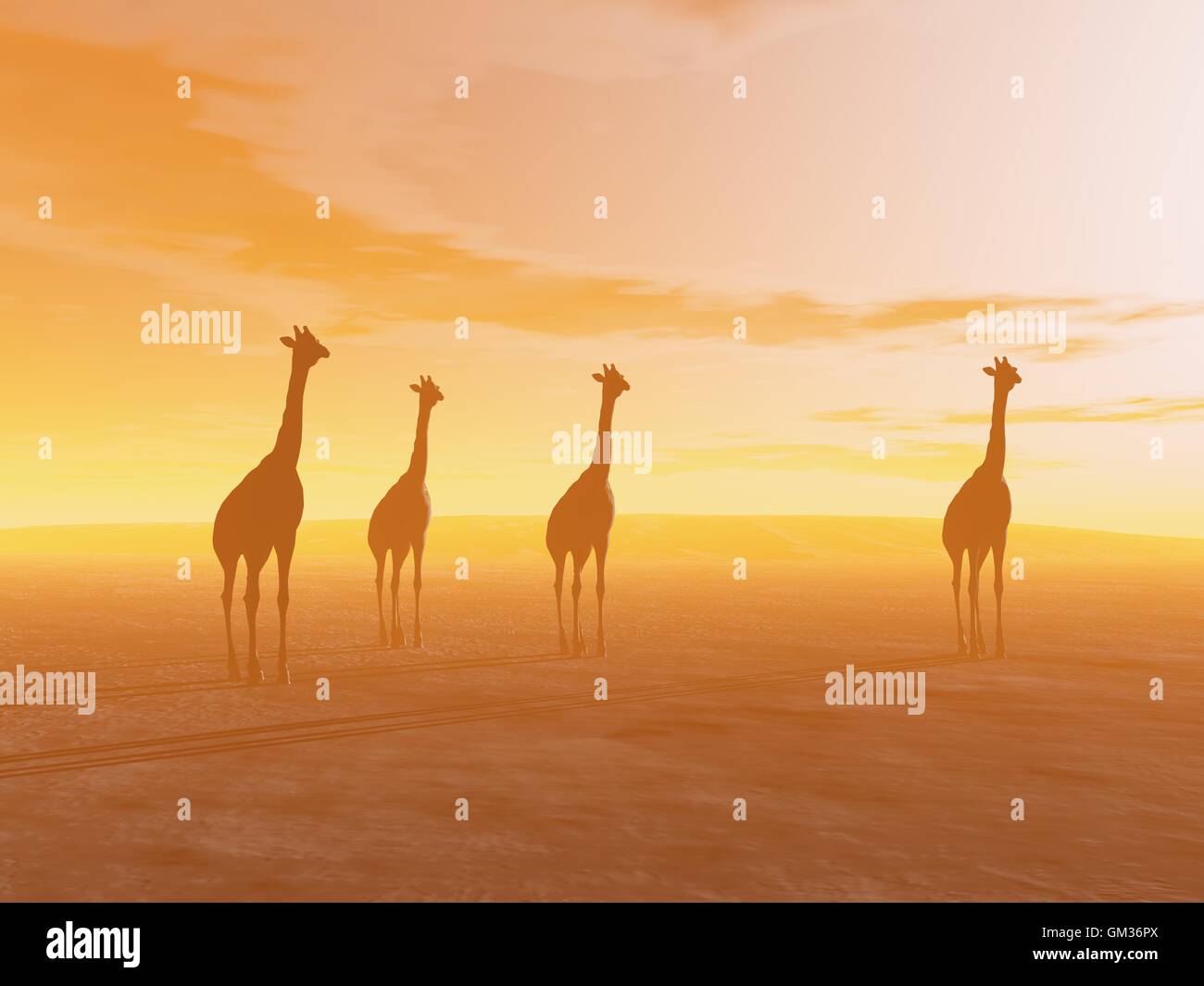 Giraffes in the desert - 3D render Stock Photo - Alamy