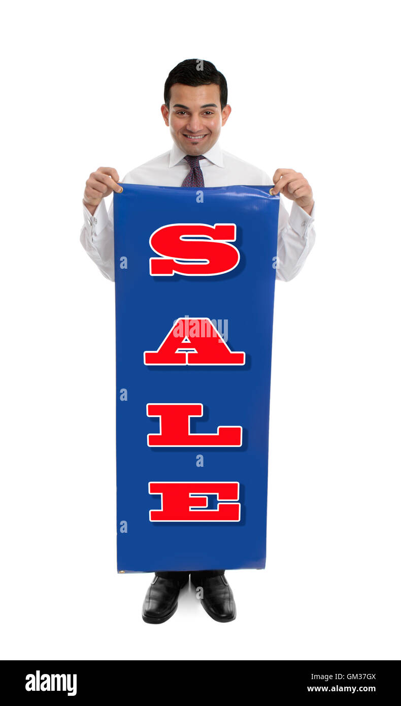 Man holding a SALE sign Stock Photo - Alamy