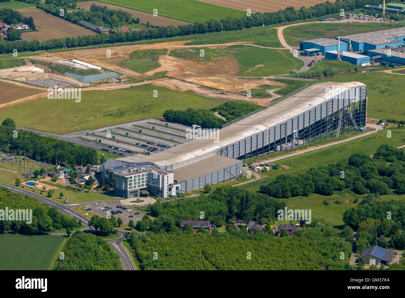 Aerial view, ski hall Neuss, Alpincenter, downhill skiing, Neuss, Lower ...