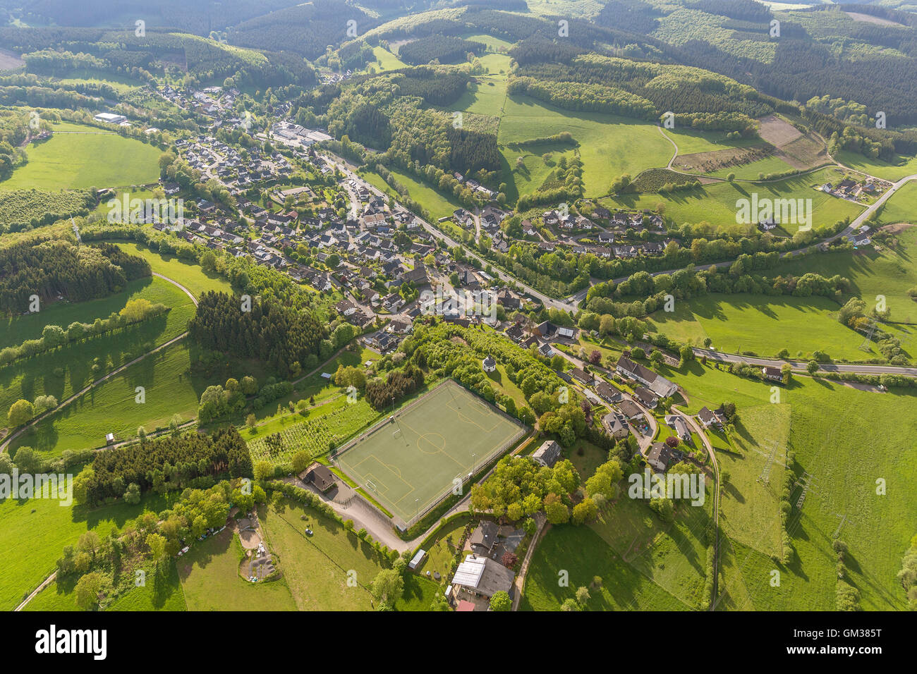 Aerial view, Oberveischede, Goldvillage Aerial view of Olpe, north ...