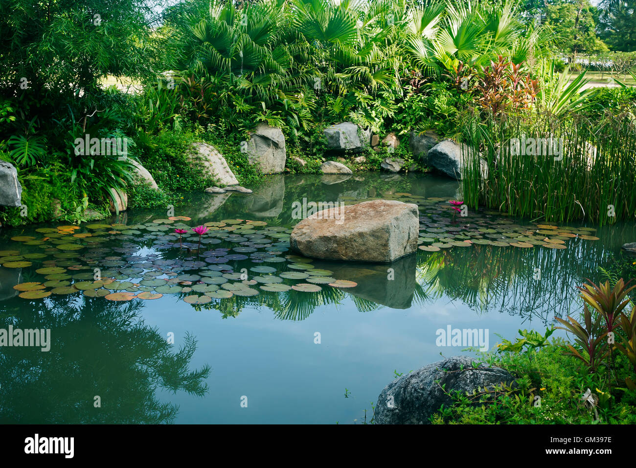 Courtyard landscape of modern residential building Stock Photo - Alamy