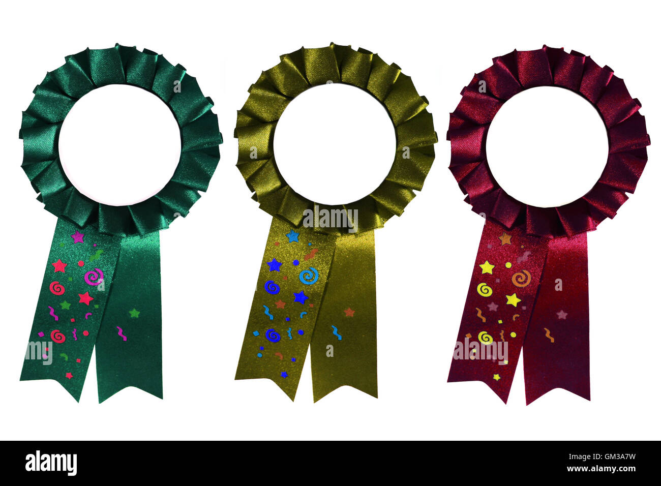 Three coloured rosettes Stock Photo - Alamy