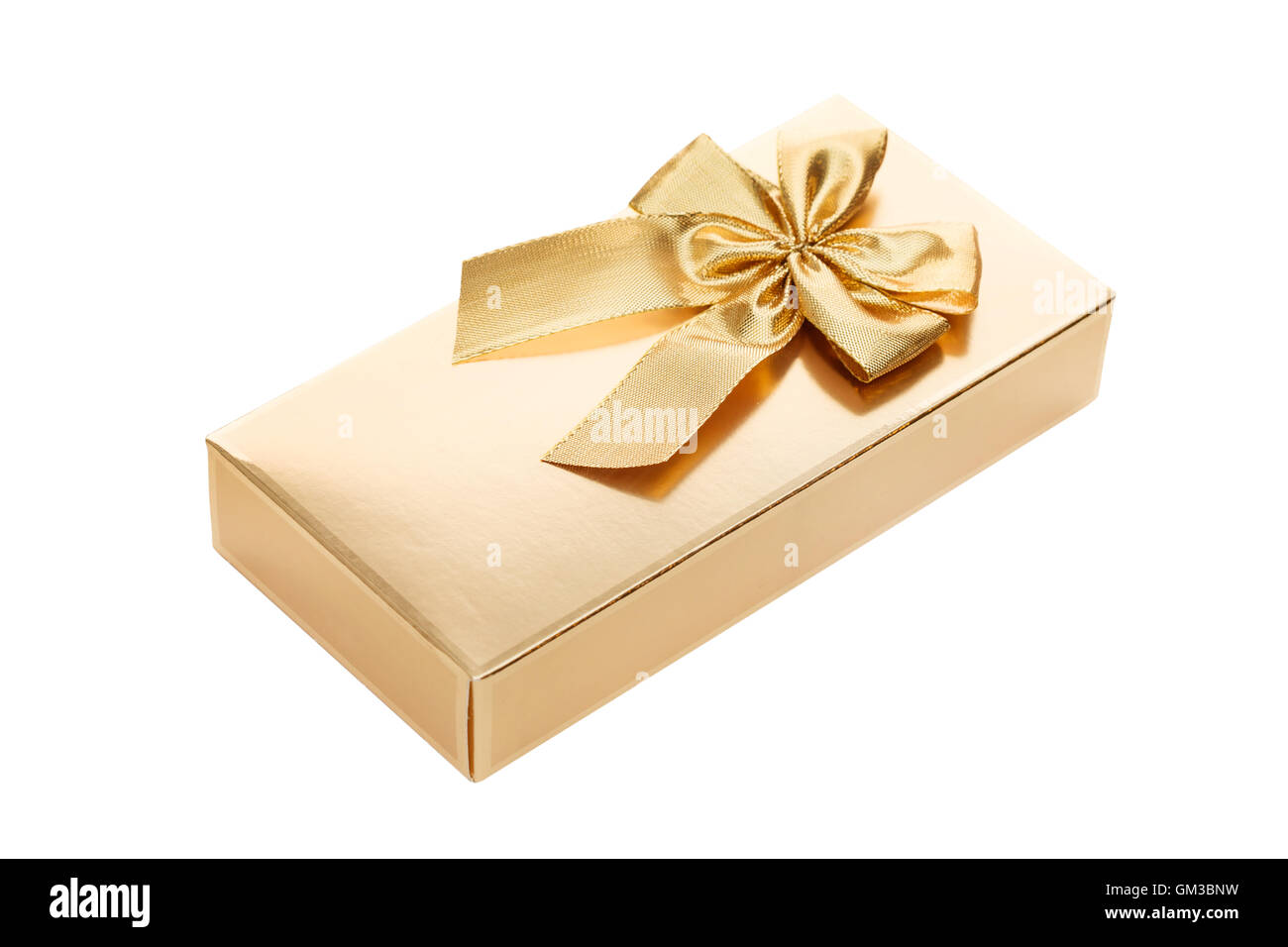 Gold gift box with gold ribbon Stock Photo - Alamy