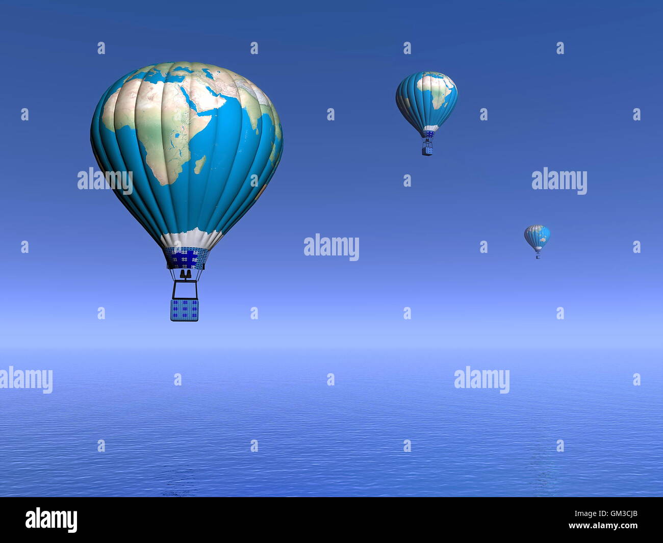 Hot air balloons with earth map - 3D render Stock Photo - Alamy