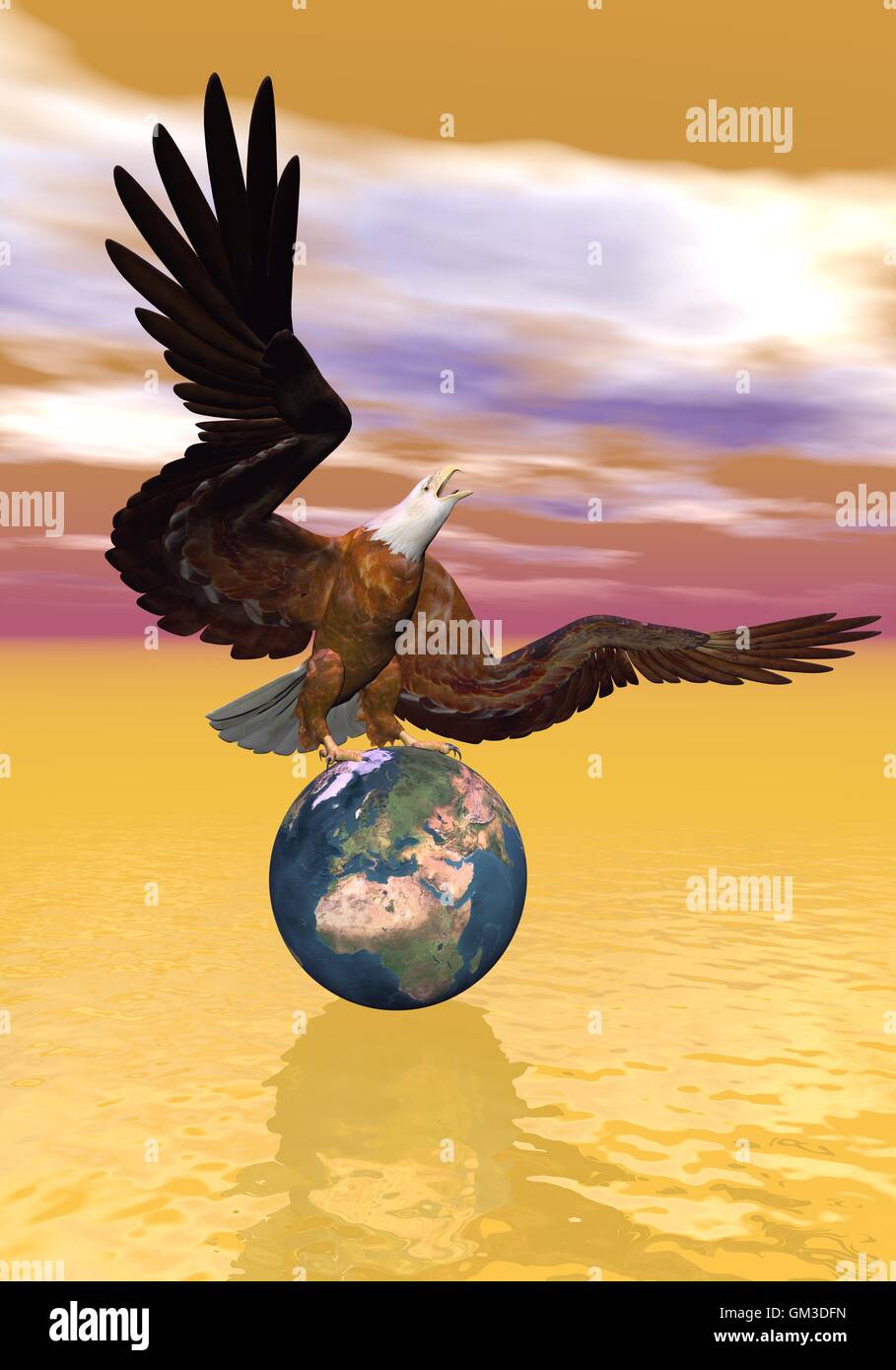 Eagle protecting earth - 3D render Stock Photo - Alamy