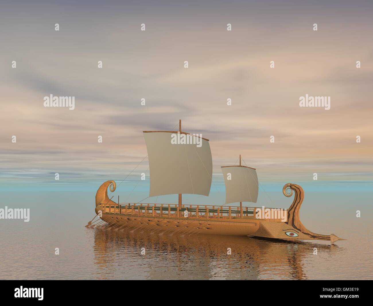 Greek trireme boat - 3D render Stock Photo - Alamy