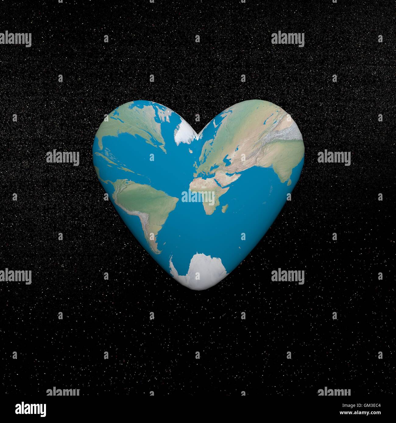 Earth map on heart - 3D render Stock Photo - Alamy