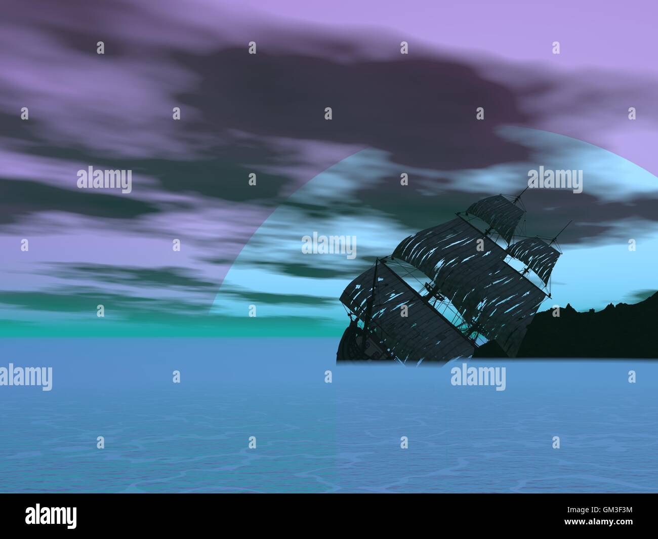 Wreck old boat - 3D render Stock Photo - Alamy
