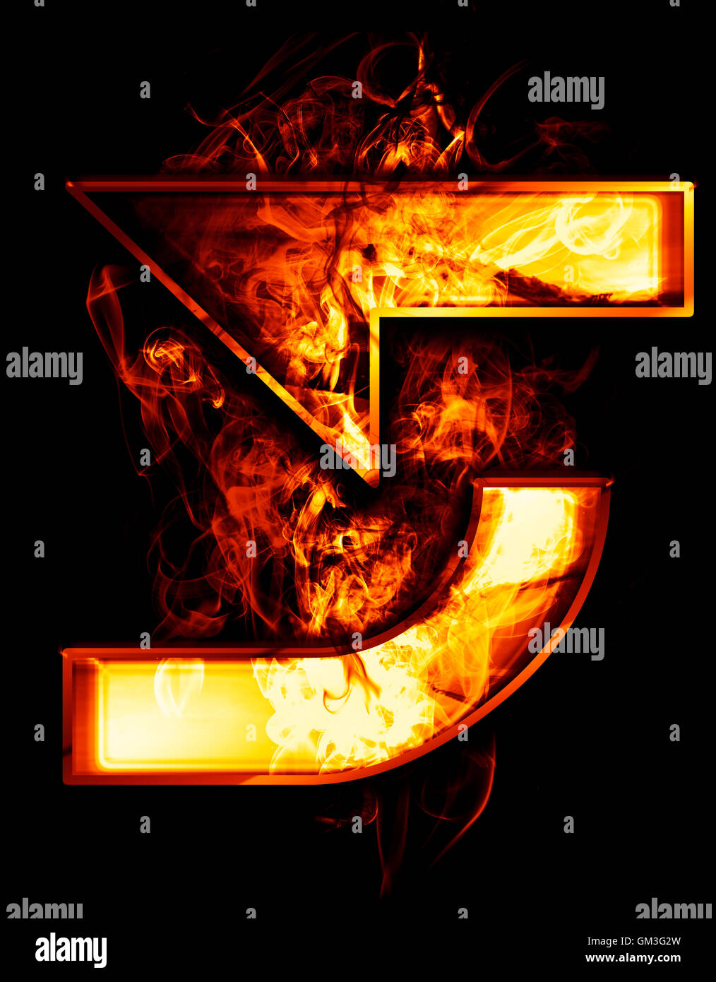 five, illustration of number with chrome effects and red fire o Stock ...