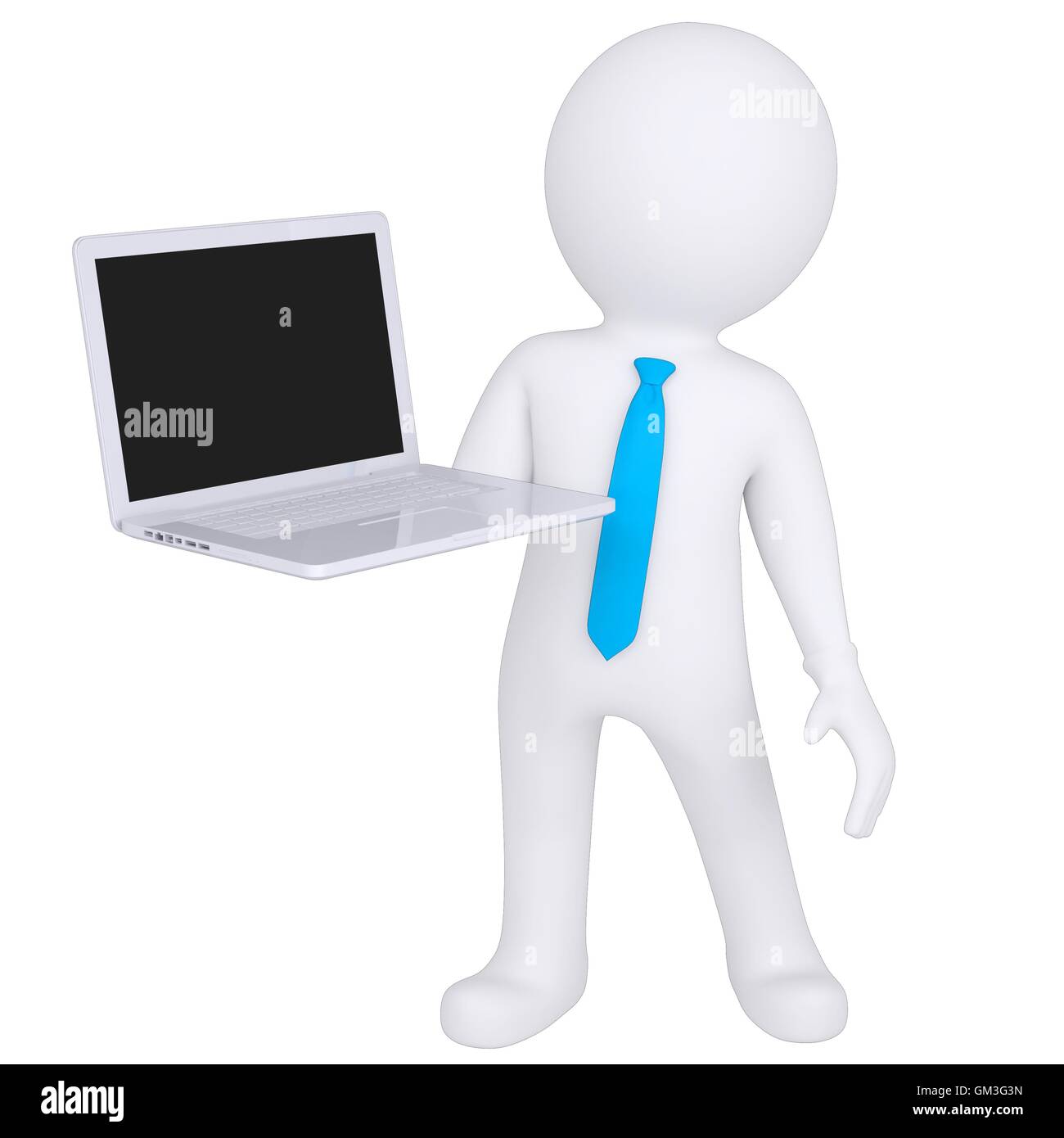 3d white man standing with a laptop Stock Photo - Alamy