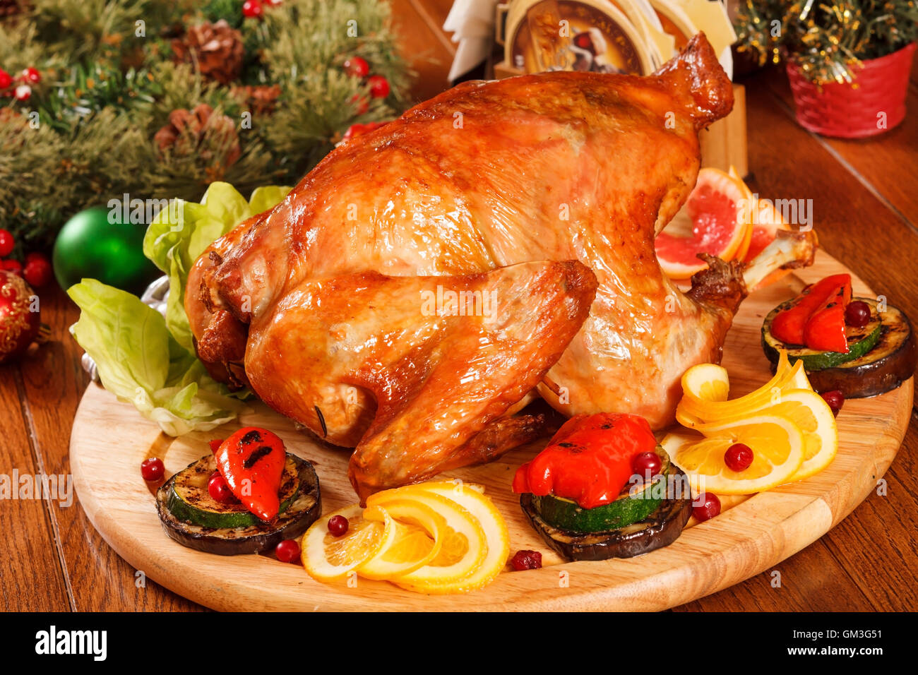 Garnished roasted turkey Stock Photo - Alamy