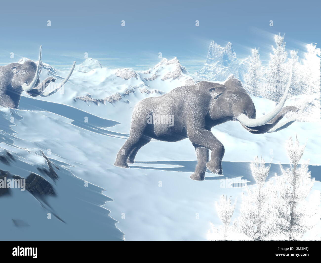 Mammoths walk in the wind Stock Photo - Alamy