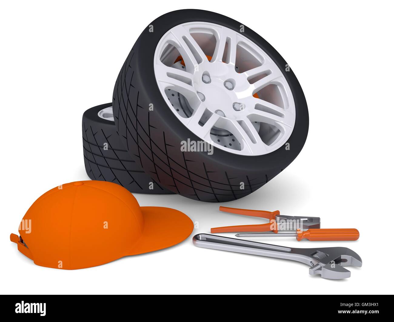 Car wheel and tools Stock Photo - Alamy