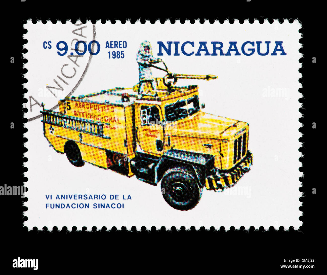 Postage stamp from Nicaragua depicting an airport fire truck, National ...