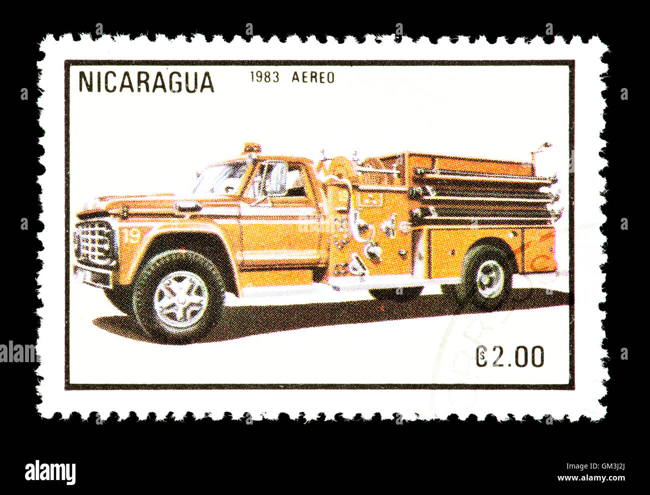 Postage stamp from Nicaragua depicting a fire engine Stock Photo - Alamy