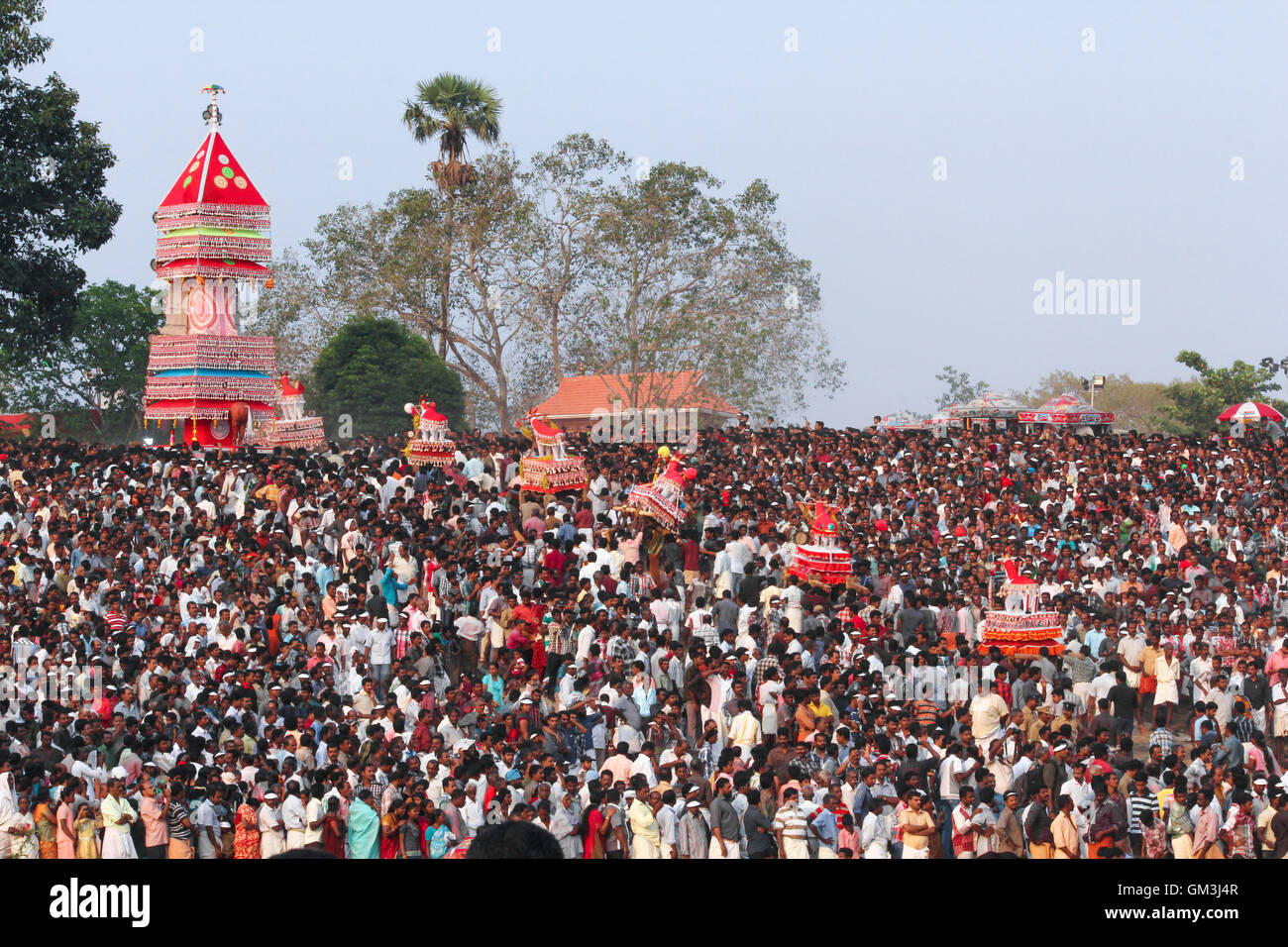 Massive bullock effigies displayed during tthe temple festival at ...