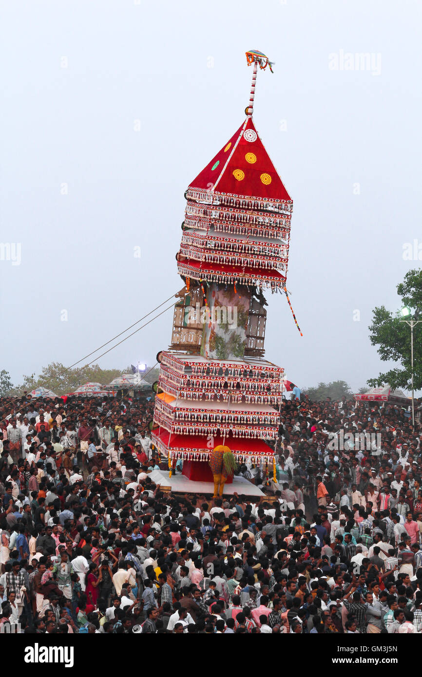 Massive bullock effigies displayed during tthe temple festival at ...