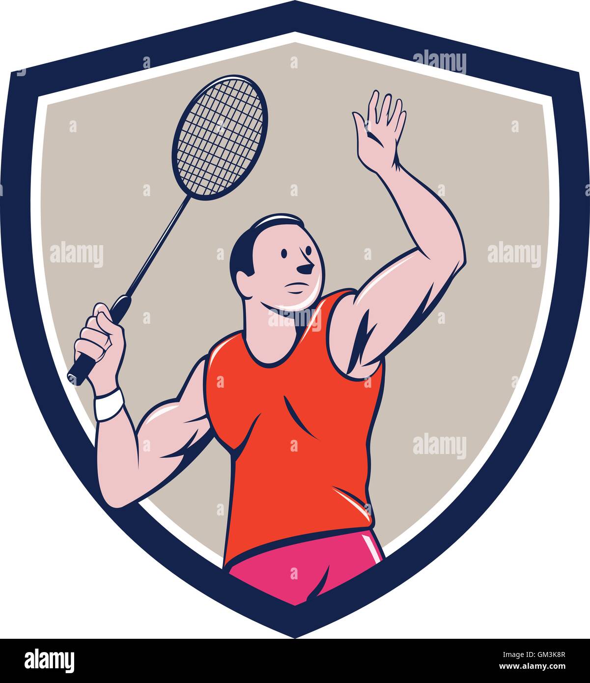Badminton Player Racquet Striking Crest Cartoon Stock Vector Image ...