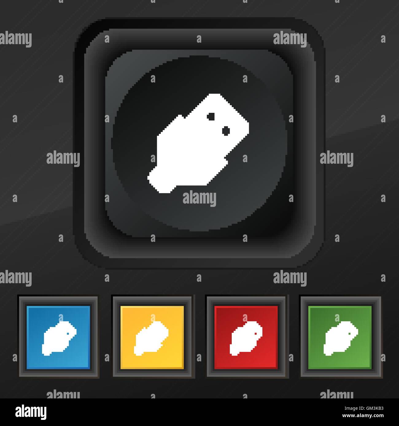 USB icon symbol. Set of five colorful, stylish buttons on black texture ...