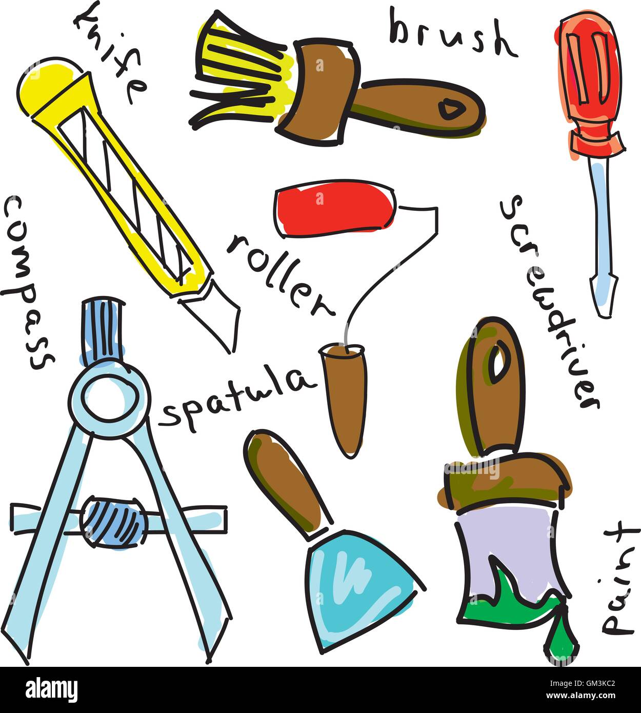 Drawn colored working tools with roller Stock Vector Image & Art - Alamy