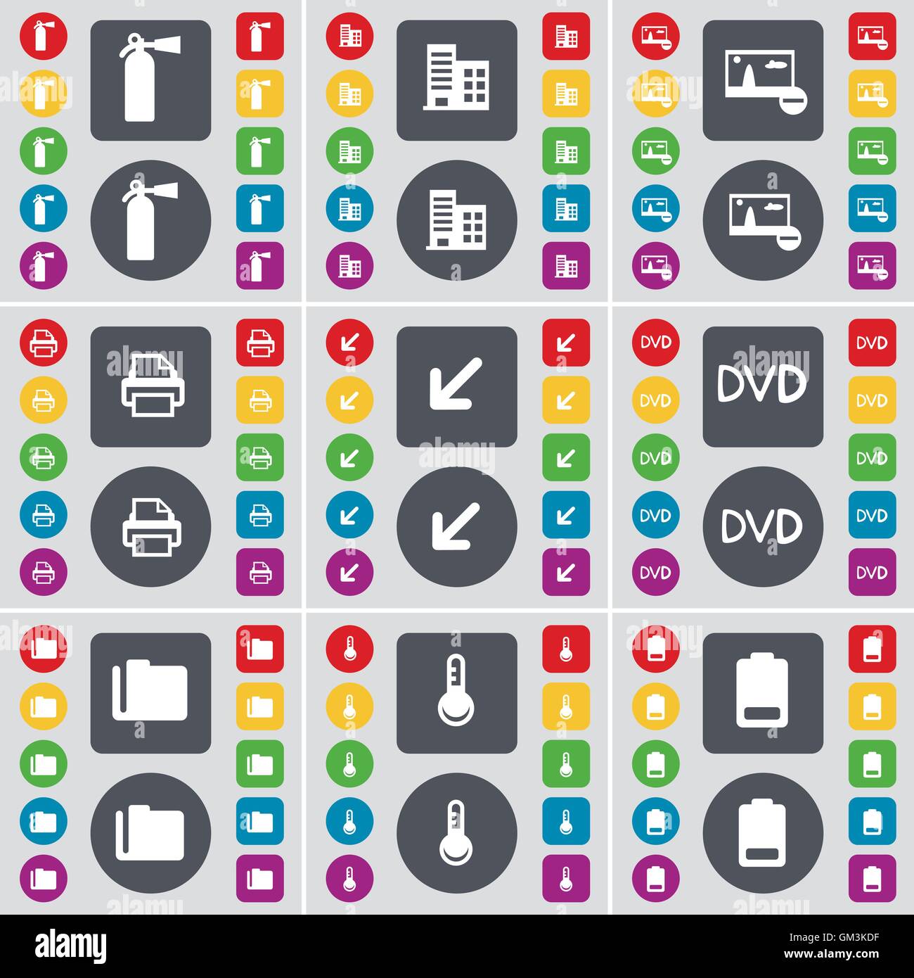 Fire extinguisher, Picture, Printer, Deploying screen, DVD, Folder ...