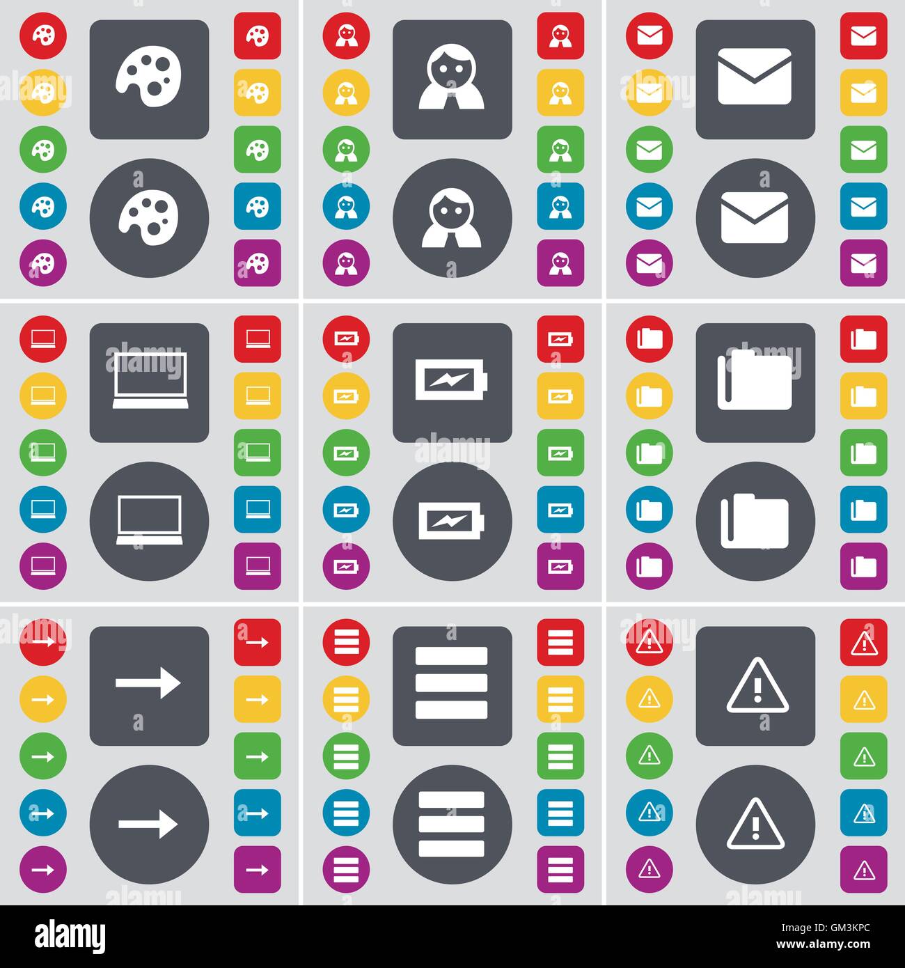 Palette, Avatar, Message, Laptop, Charging, Folder, Arrow right, Apps ...