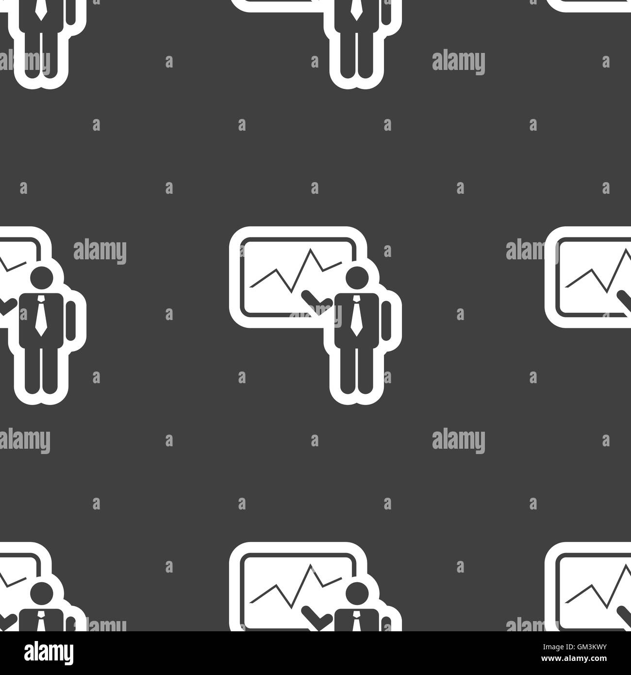 businessman making report icon sign. Seamless pattern on a gray ...