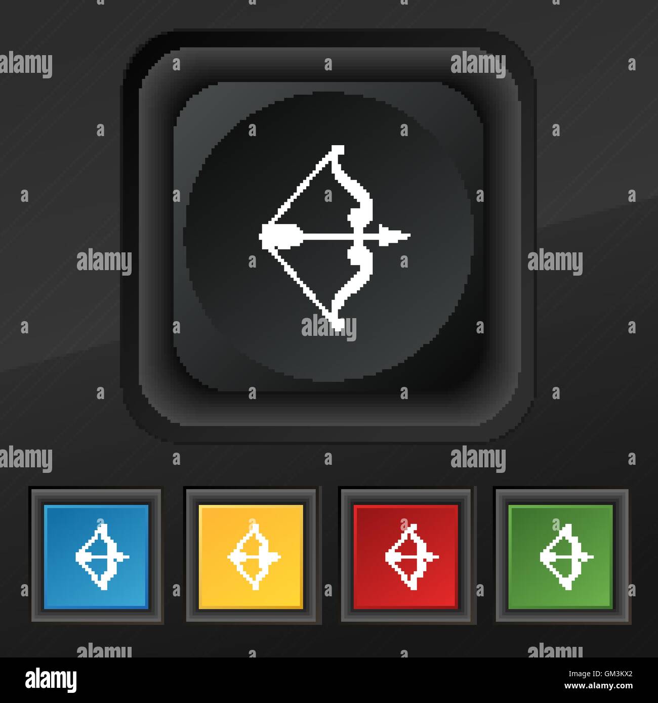 bow and arrow icon symbol. Set of five colorful, stylish buttons on ...