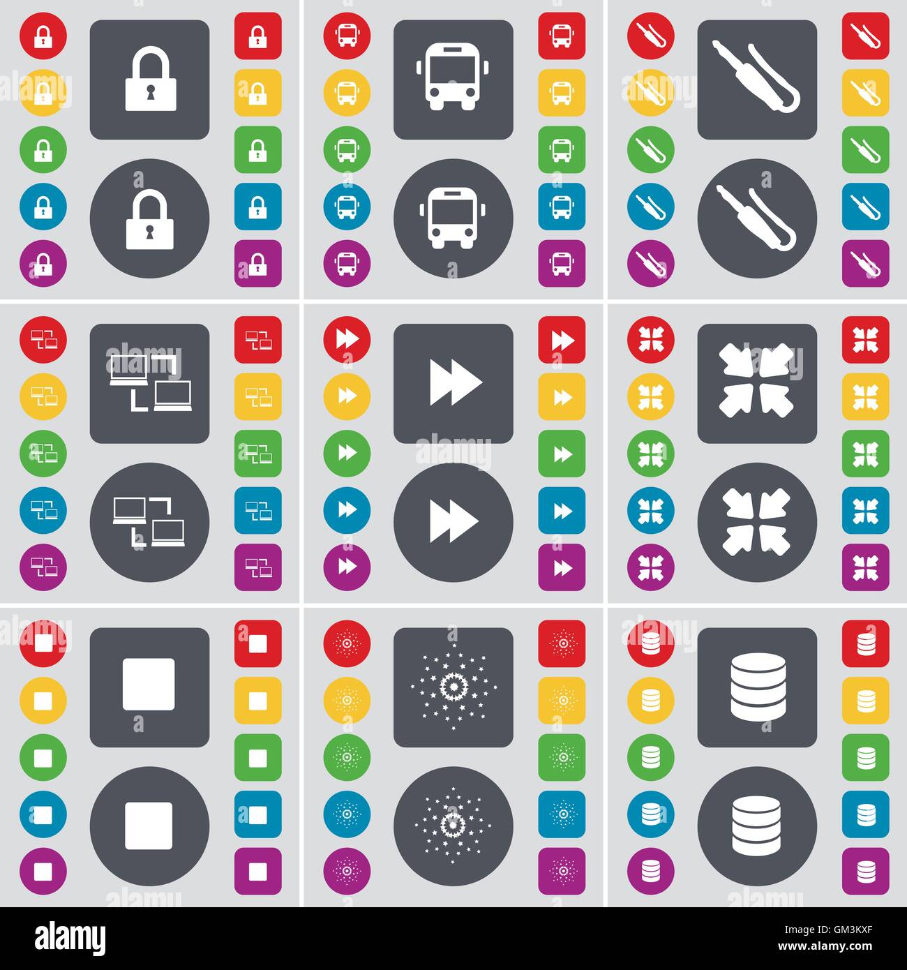 Lock, Bus, Microphone connector, Connection, Rewind, Deploying s icon ...